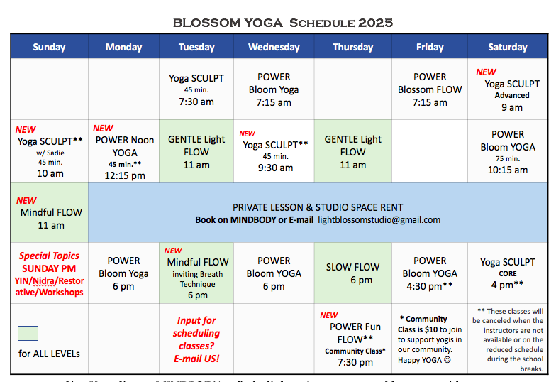 Schedule – BLOSSOM YOGA STUDIO